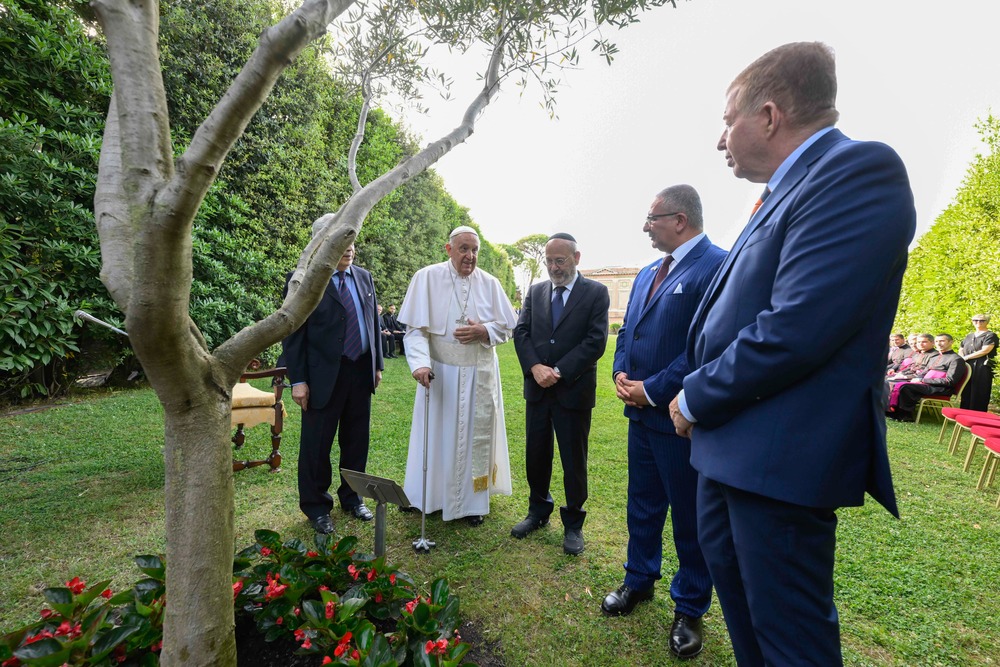 Under olive tree planted as sign of peace, pope begs God to help Holy ...